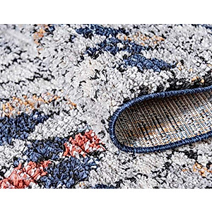 Unique Loom Morocco Collection Abstract Border, Diamond, Bohemian Area Rug (9' 0 x 12' 0 Rectangular, Multi/ Blue)