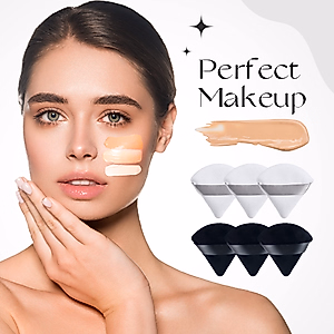 MOTZU 6 Pieces Powder Puff for Face Powder, Triangle Makeup Puff, Cotton Velour Triangle Face Puffs for Setting, Contouring, Under Eyes, and Corners, 2.76-inch Normal Size, with Strap, Beauty Tool