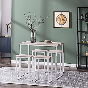 Dining Table Set (100 x 60 x 87) cm Oak Simple 87cm High Bar Table and Chairs Set of 5 PVC Paper Lacquered White Matte White