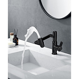 Lefton Rotatable Bathroom Faucet with Temperature Display in Fahrenheit (Batteries-Free), 3 Water Outlet Modes, Matte Black, BF2204-3