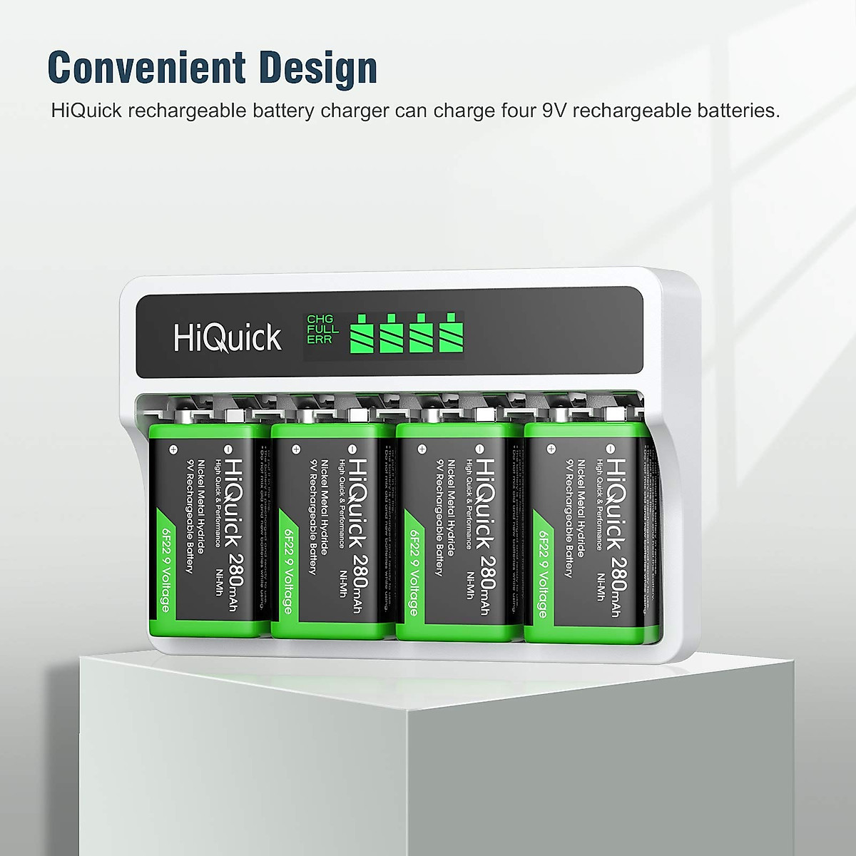 HiQuick 9 Volt Charger, 4 Bay LCD 9V Charger for 9V NiMH NiCD Li-ion Rechargeable Battery
