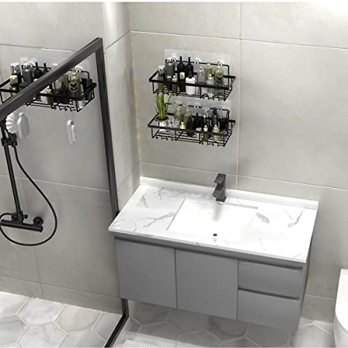 MESTOP Shower Shelves,Shower Caddy,Spice Racks 5 Pack Kitchen Shower Organizer No Drilling，Rustproof stainless steel,shower shelf for bathroom storage,Black