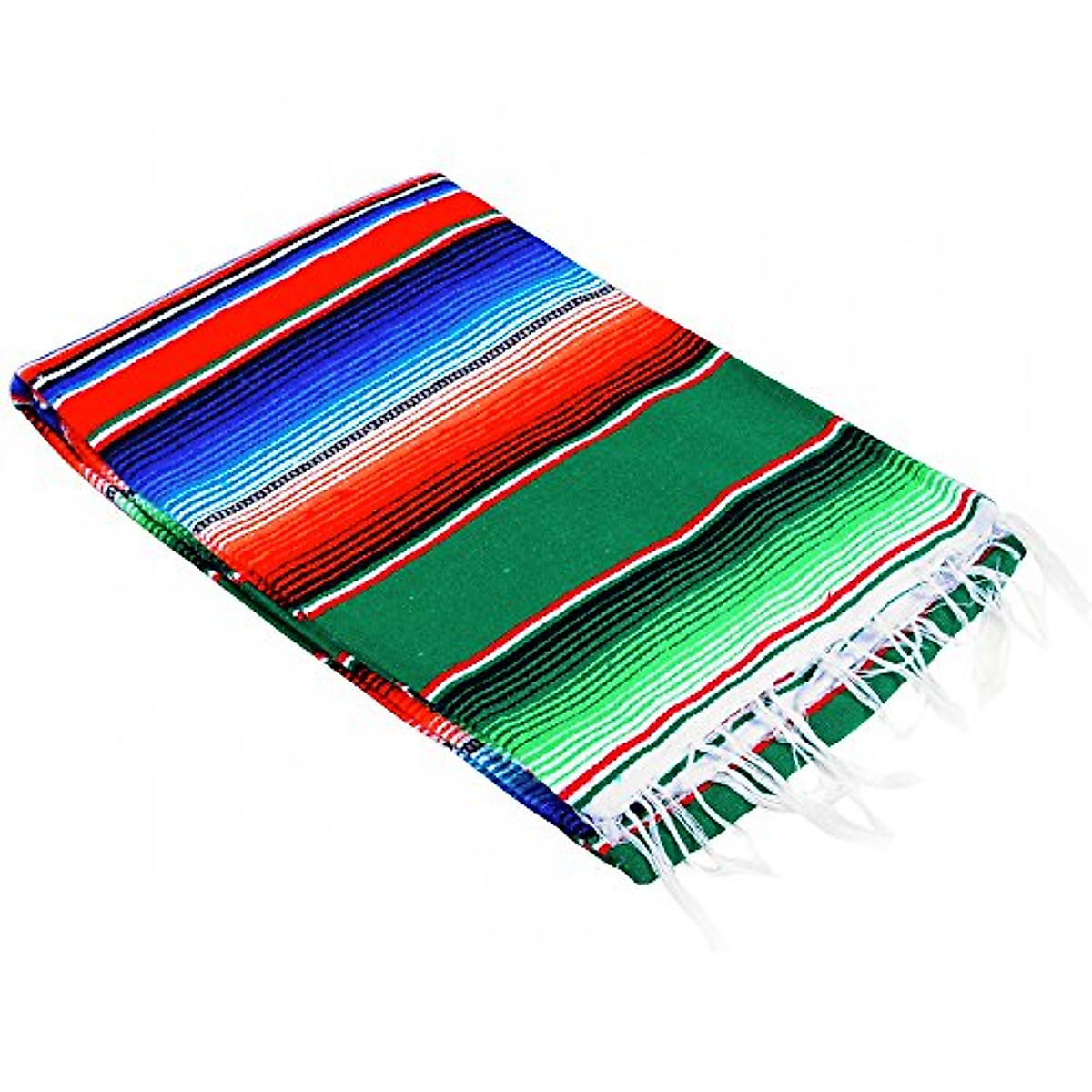 MEXIMART's® Authentic Medium Mexican Blankets Colorful Serape Blankets 80" x 48" (Medium Green)