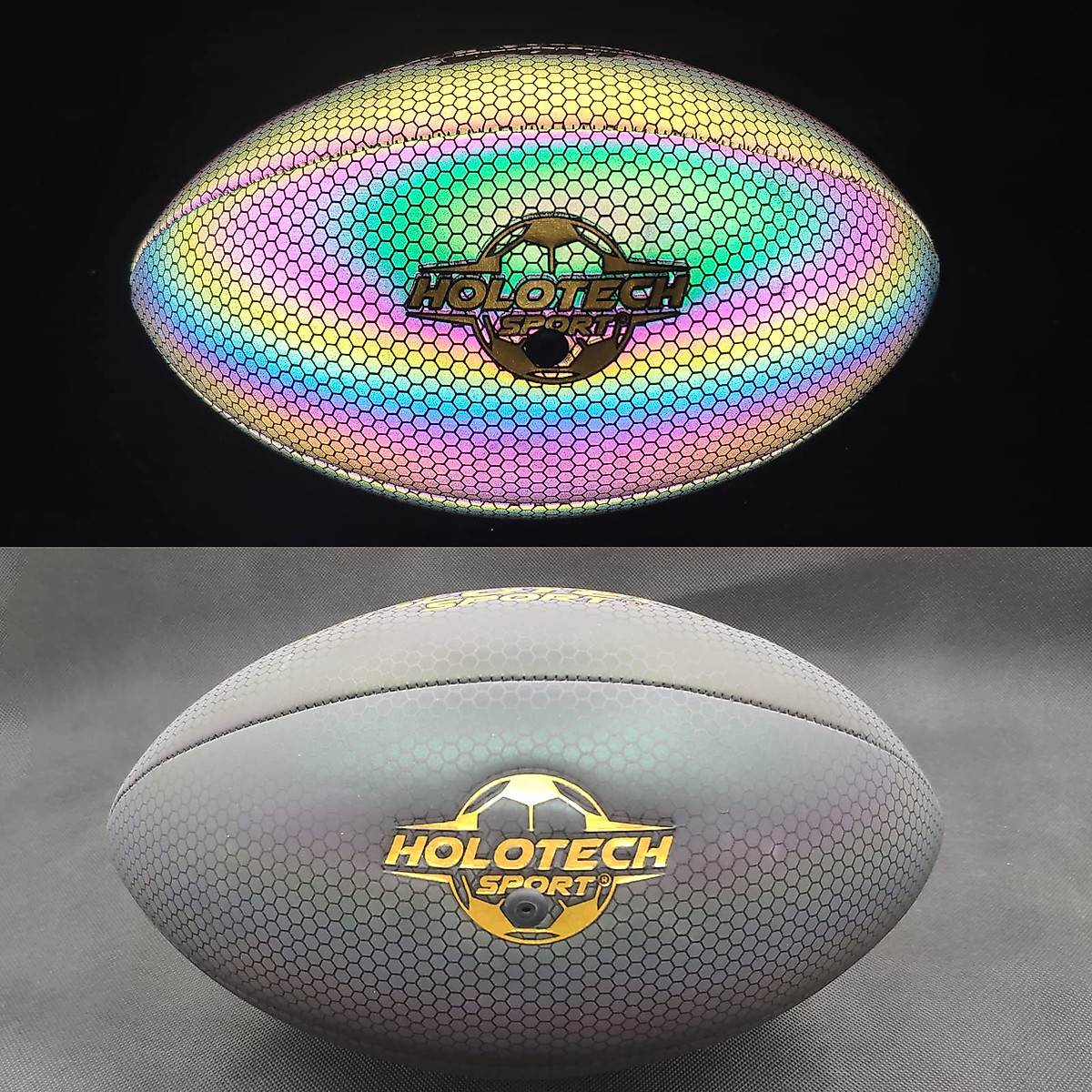 KPASON Football, Holographic Football Official Size 9 Reflective Glowing Footballs for Kids, Teens and Adults, Composite Leather Football