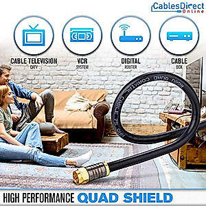 Cables Direct Online 100ft White Quad Shield RG6 Coax Cable F Pin Coaxial Tip BNC Extension Wire for Satellite Dish Cable TV Antenna