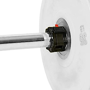 Sunny Health & Fitness 86" 1500 lbs Capacity Olympic Bar, Small with Shark Clamp Lock Collars for Olympic Barbells