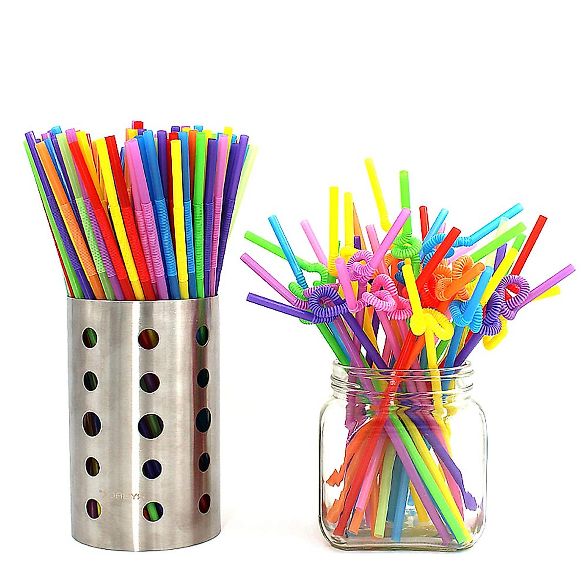 ALINK 200 PCS Flexible Plastic Drinking Straws, 10.2 Inches Extra Long Colorful Disposable Bendy Party Fancy Straws