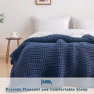 Weighted Idea Queen Size Weighted Blanket (60" x80", 15 Pounds, Navy Blue) Chunky and Soft,Handmade Throw Blanket for Adults, Best Gift for Christmas