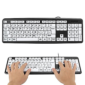 Elderly Keyboard, 104 Keys QWERTY Layout Keyboard Large Font Print USB Wired Keyboard Standard Full Size Computer Keyboard for Old People(1.35M Cable)(Black)