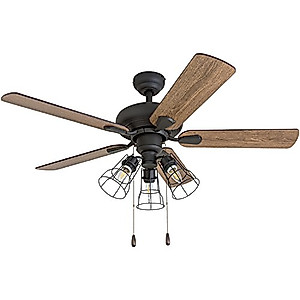 Prominence Home Madison County, 42 Inch Industrial Style LED Ceiling Fan with Light, Pull Chain, Three Mounting Options, Modern Dual Finish Blades, Reversible Motor - 50588-01 ( Bronze)