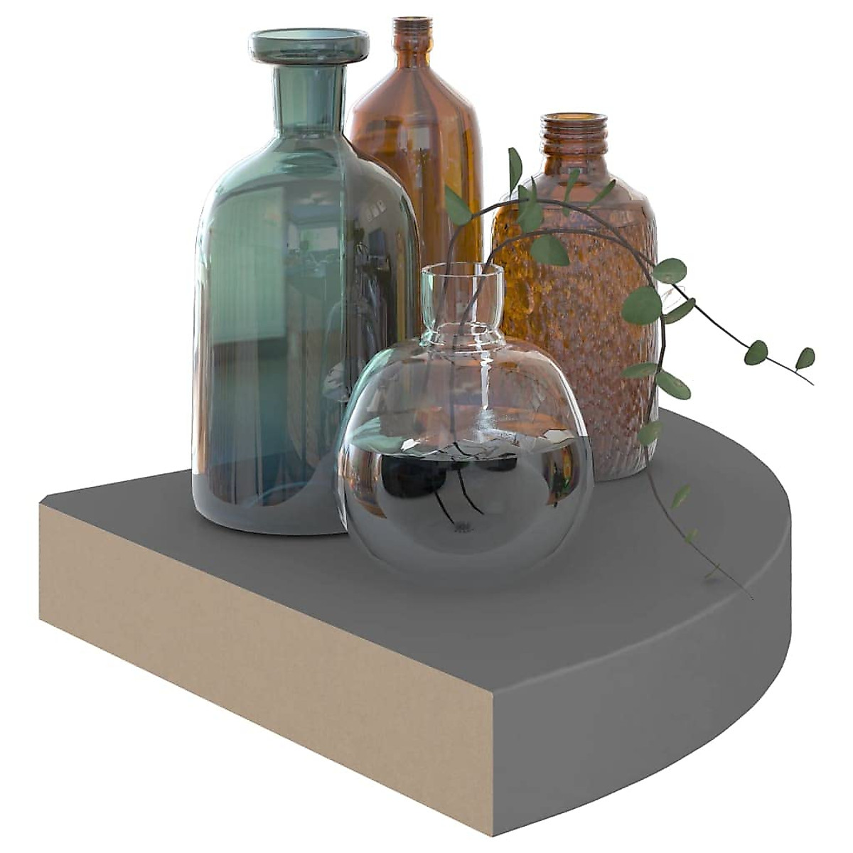 homiuse Floating Corner Shelves 2 pcs High Gloss Gray 9.8"x9.8"x1.5" MDF Shelves for Wall Decor Small Wood Shelf for Bedroom Living Room Laundry Room Bookshelf Wall Hanging Shelves Lack Shelf