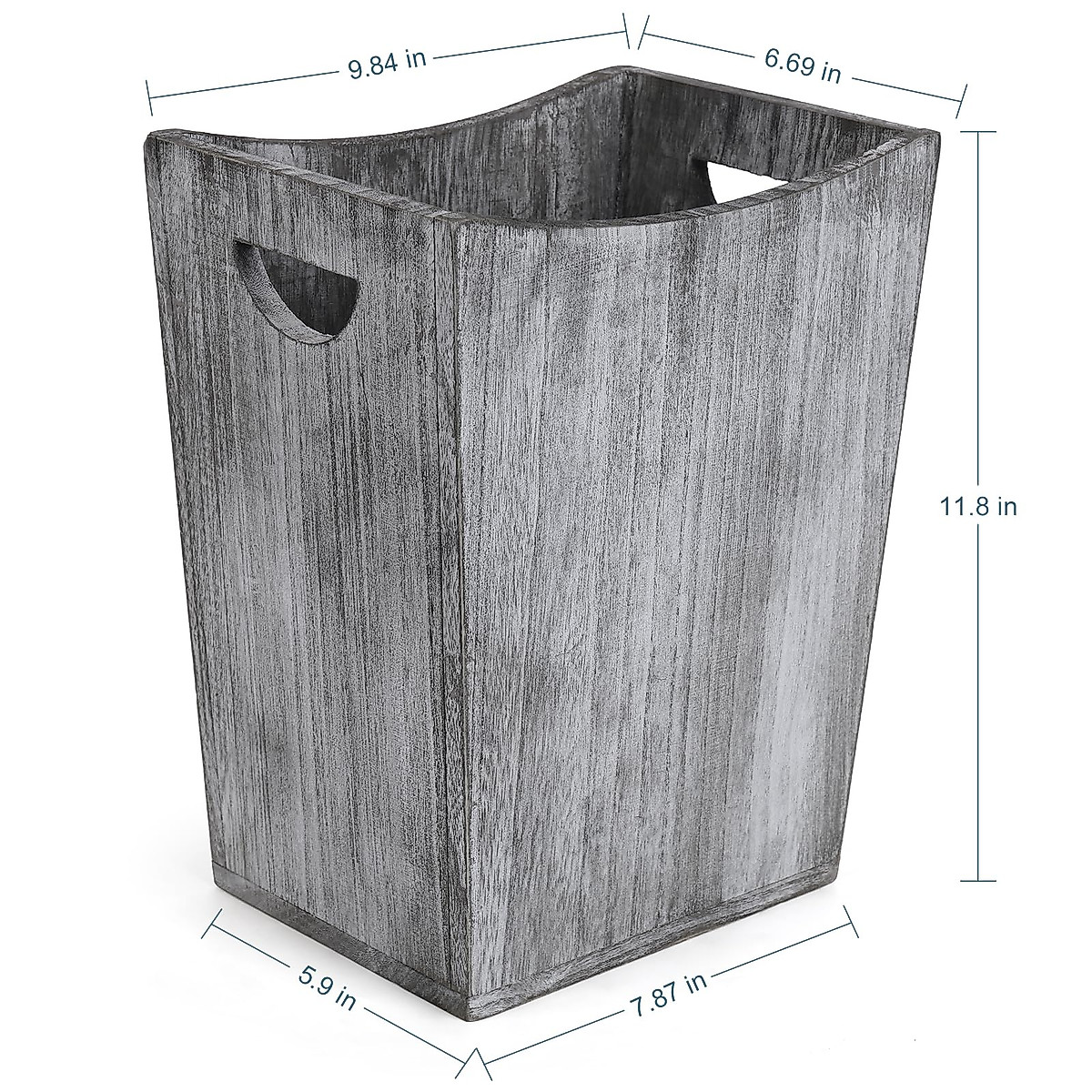 Wood Trash Can Rectangular Waste Basket with Convenient Semicircular Handle Wooden Garbage Can for Kitchen Bedroom Living Room, Grayish Green