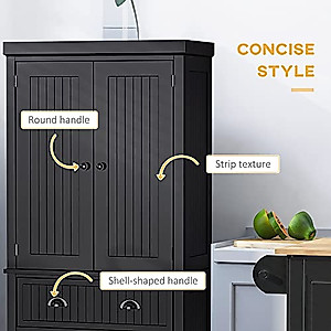 HOMCOM 72" Traditional Freestanding Kitchen Pantry Cabinet Cupboard with Doors and 3 Adjustable Shelves, Black