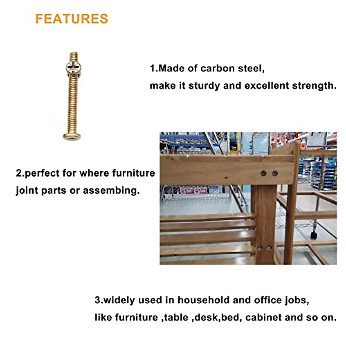 binifiMux Baby Bed Crib Screws Hardware Replacement Kit, 100pcs 1/4-20" Crib Hardware Screws Barrel Nuts Replacement Kit for Cot Chairs Furniture