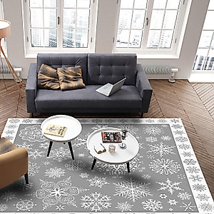 Grey Snowflake Christmas Area Rug for Living Room, Rectangular Indoor Carpet - 2' x 3', Xmas Winter Snowflake Gray Non-Skid Bathroom Mat Kitchen Runner Rugs for Bedroom