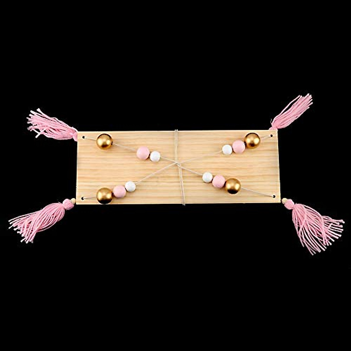 Mumusuki Wall Hanging Shelf with Round Beads Decorative Hanging Swing Rope Floating Shelves Storage Rack DIY Home Wall Hanging Decor(Pink + Gold)