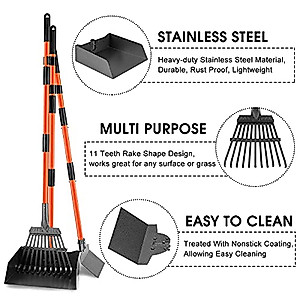 ROIUBPO Pooper Scooper, Detachable Long Handle Large Dog Poop Scooper with Metal Rake, Tray & Spade, Durable Easy Pick Up Pooper Scooper for Large Medium Small Dogs, Great for Lawn, Grass, Gravel