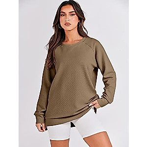 ANRABESS Women's Fall Casual Soft Long Sleeves Sweatshirts Pullover Tunic Tops Split Blouse with Side Zipper Teen Girls Trendy 2023 A1073-kaqi-L Khaki