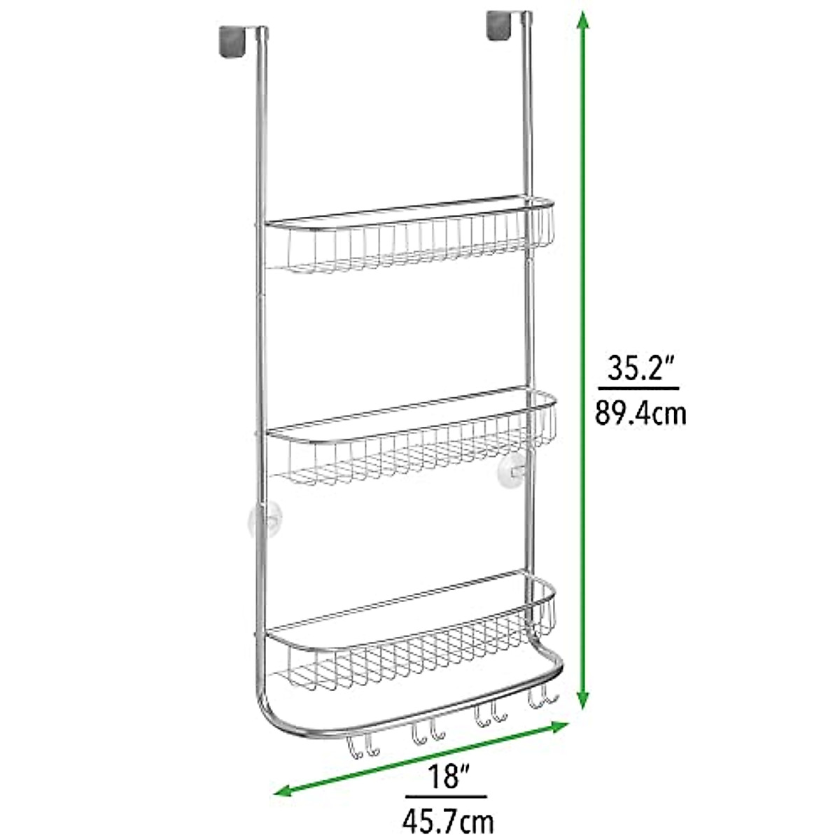 mDesign Metal Shower Door Hanger Caddy Basket, Bathroom Wall Hanging Organizer Shelf, Built-In Hook, 3 Tier Shelves for Shower Stalls, Holds Shampoo and Body Wash, Extra Large, Omni Collection, Chrome