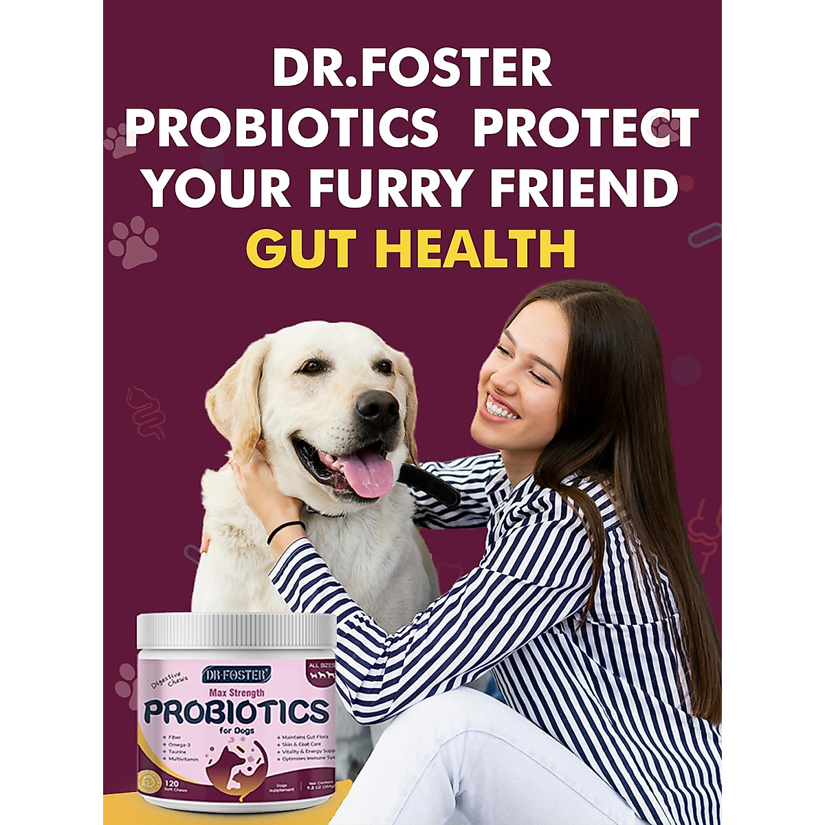 Probiotics for Dogs, Dog Probiotics for Digestive Health - Fiber Riched Prebiotic & Digestive Enzymes with Pumpkin, Omega-3, 6 Billion CFUs Support Gut & Immune Health, Diarrhea, Dog Allergy Relief