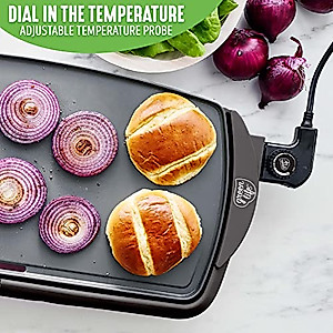 GreenLife 20" Electric Griddle, Extra Large Surface for Pancakes Eggs Fajitas, Healthy Ceramic Nonstick Coating, Stay Cool Handles, Removable Drip Tray, Temperature Control, PFAS-Free, Black