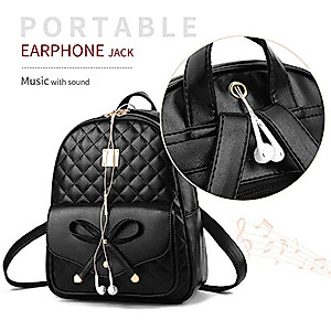 I IHAYNER Girls Bowknot 2-PCS Fashion Backpack Cute Mini Leather Backpack Purse for Women Travel Bag Ladies Shoulder Bags Black