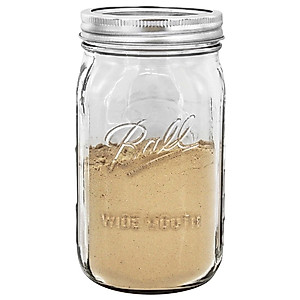 EASY-BUSY Kitchen Combo of Ball 32 oz.-Quart Clear Glass Mason Canning Jar, With EB White Food Storage Plastic Lids Set of 2, Wide Mouth Caps fit WM Ball & Kerr jars & Containers, Reusable, BPA Free,