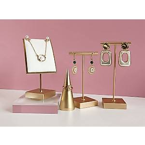 GemeShou 2pcs Metal T Bar Earring Stand Gold Single Earring Display T Stand for shows Jewelry Photography Props【Gold-Square Base 2pcs Height 4.3" and 5.1"】