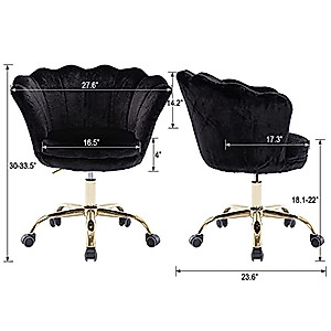 Kmax Office Desk Chair, Fur Makeup Arm Chair Gold Base, Black