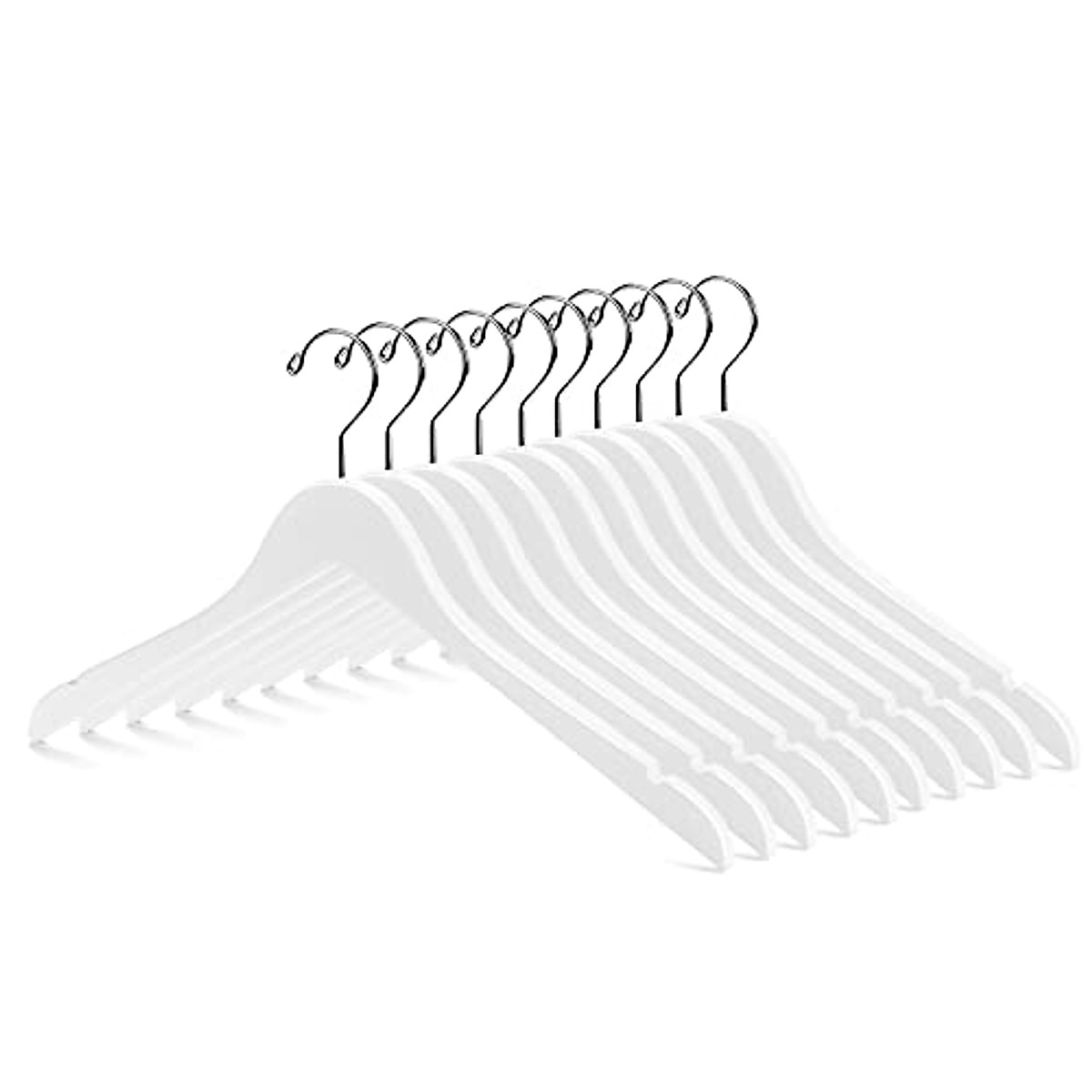 Nature Smile Solid Gugertree Wood Shirt and Dress Hangers with Notches with Antirust Chrome Hook Pack of 10 (White)