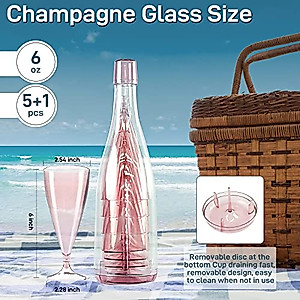 Zonbaizey 5pcs Pink Plastic Champagne Flutes - 6oz Plastic Champagne Glasses with Storage Bottle - Reusable & BPA free Stemless Champagne Flutes Plastic - Ideal for Parties, Weddings, Birthdays