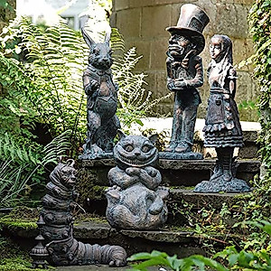 OFFEL Wonderland Garden Sculpture Set Alice in Wonderland Statues Hand Cast Stone Garden Statue Ornament for Indoor Outdoor Garden Patio Lawn Yard (Complete Set)