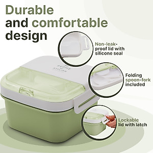 Bento Lunch Box For Adults Kids, 1100 Ml Bento Box Container With 2 Floors 3 Compartments, Leak-proof Sauce Container, Spork, Ideal Salad Container For Lunch For School, Office, Travel, Green