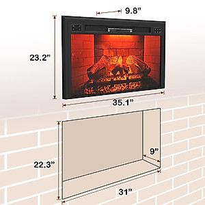 35 Inches Electric Fireplace Insert Recessed Electric Fireplace Heater with Touch Screen & Remote Control LED 1500W Adjustable 7 Flame, 8h Timer, Low Noise, Black