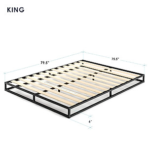 Mellow Modernista Low Profile 6 Inch Metal Platform Bed Frame with Classic Wooden Slat Support Mattress Foundation (No Box Spring Needed), King, Black