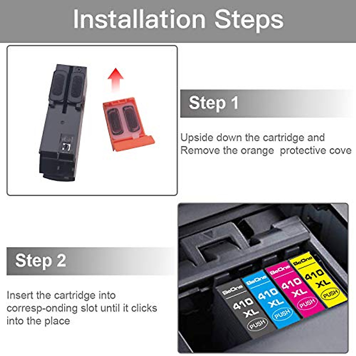 BeOne 410XL Ink Cartridges Remanufactured Replacement for Epson 410 XL T410 T410XL to Use with Expression XP-530 XP-630 XP-635 XP-640 XP-830 XP-7100 (2 Black)