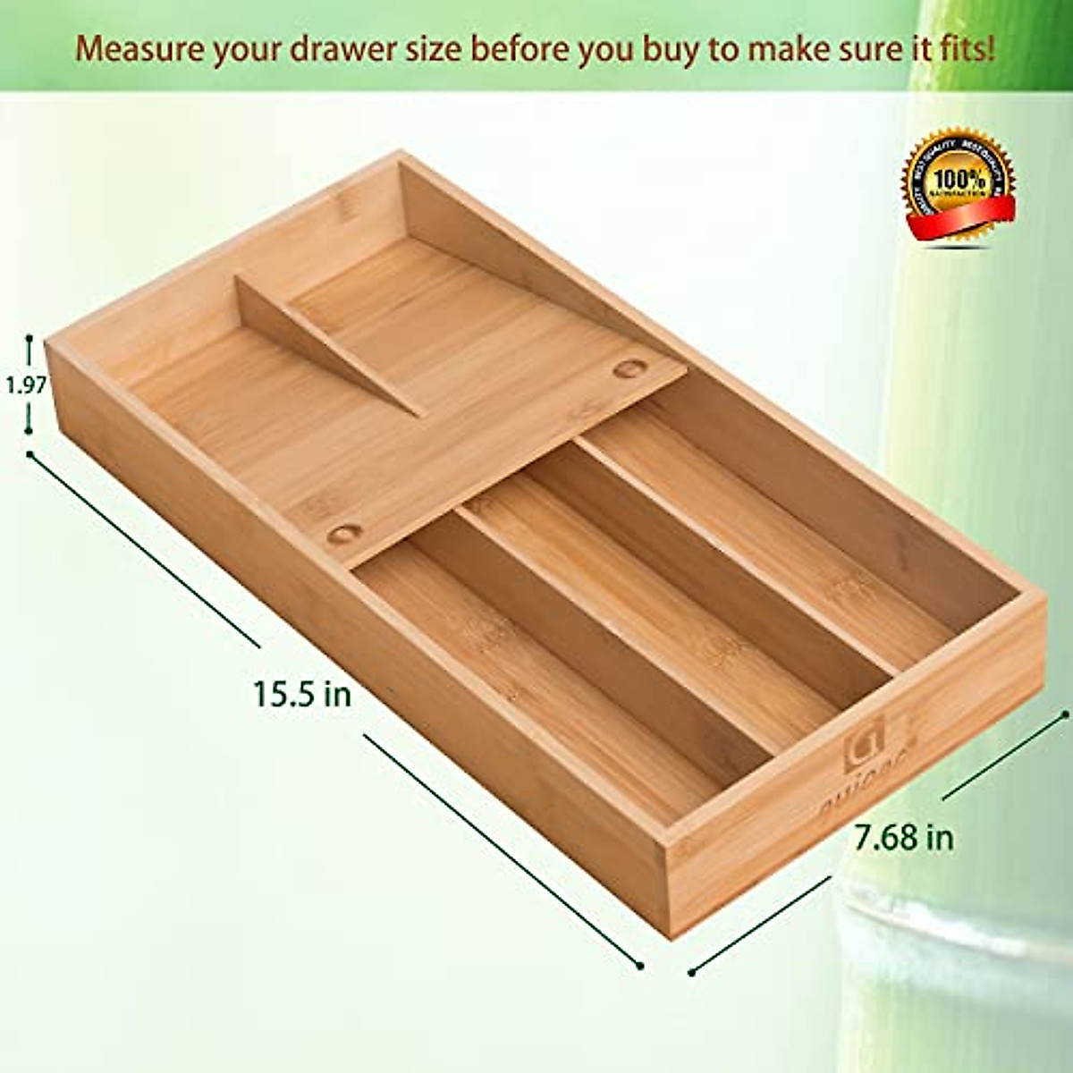 guiogc Medium double layer Bamboo Silverware Organizer, Kitchen Silverware Drawer Organizer, Utensil Tray Holder, Cutlery Tray for Spoons, Forks, Knives