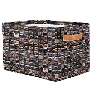 XMNYGJ Music Tapes Storage Baskets Foldable Large Fabric Storage Bins for Organizing Toys, Clothes, Shelves, Closet, 15x11x9.5 Inches Storage Box with Handles