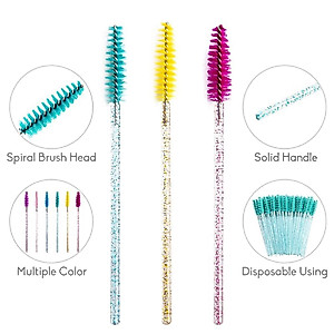 i-Laesh 100 Pcs Disposable Eyelash Brushes, Mascara Wands, Spoolies for Eyelash Extensions, Spoolie Eyebrow Brow Makeup Supplies Kit Glitter Applicator Tool Accessories Bristle (Crystal Pink)