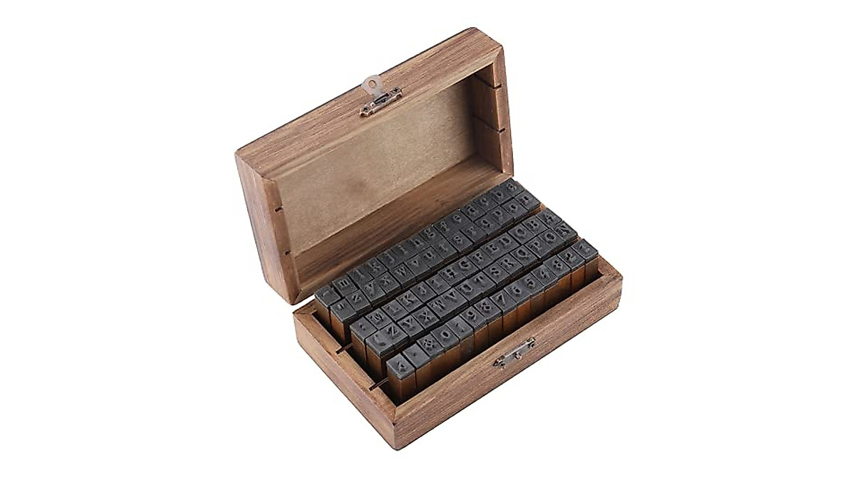 Letter Rubber Stamps Set with Vintage Wooden Box for Crafts & Learning