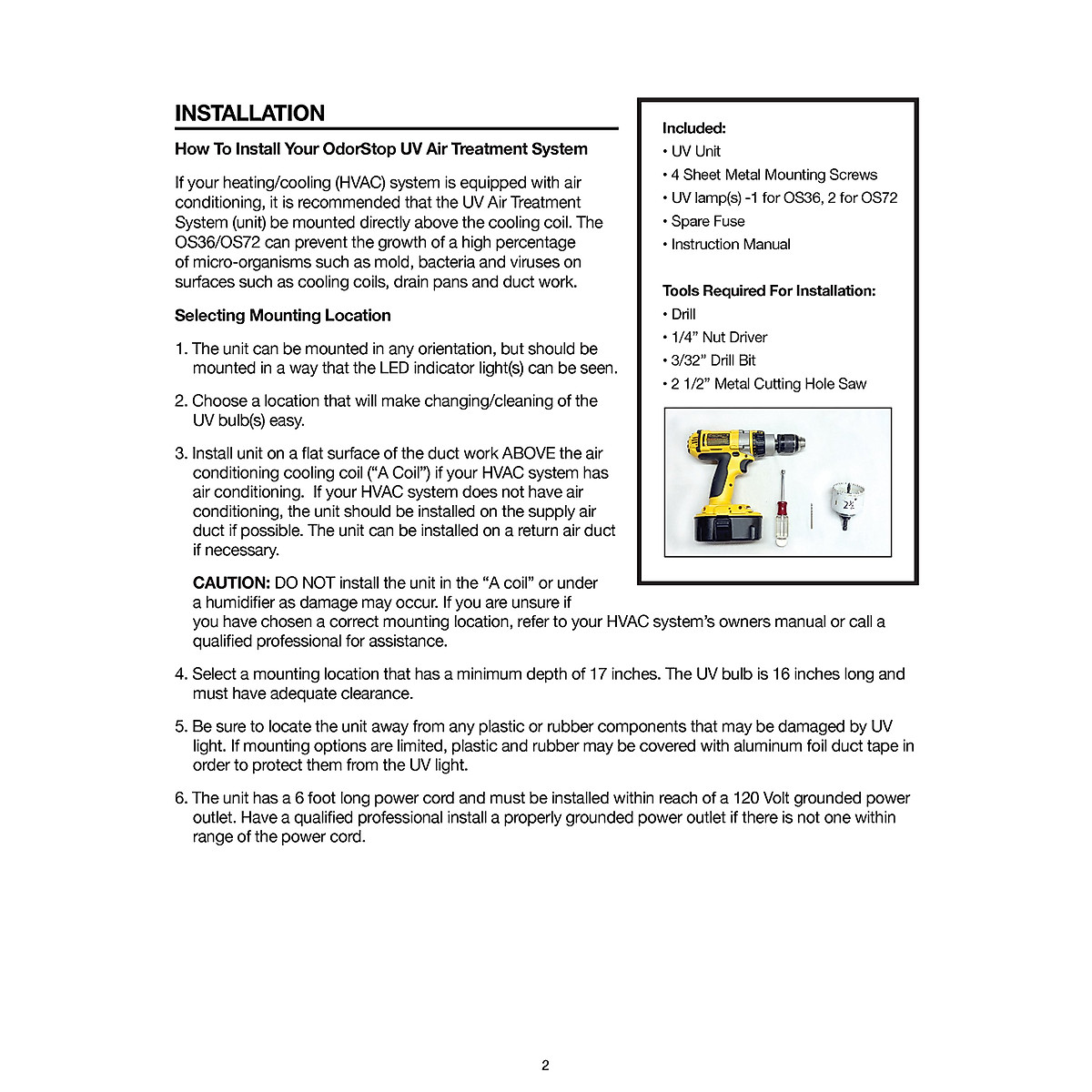 OdorStop OS72121 UV Air Purifier with 12-in Bulbs