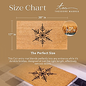 THEODORE MAGNUS Natural Coir Doormat with Non-Slip Backing - 17 x 30 - Outdoor/Indoor - Christmas Door Mat - Christmas - Snowflake - COIR-1730-15-311