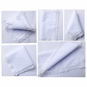 6/12 Pack of Ladies White Perfect Wedding Lace Cotton Handkerchiefs