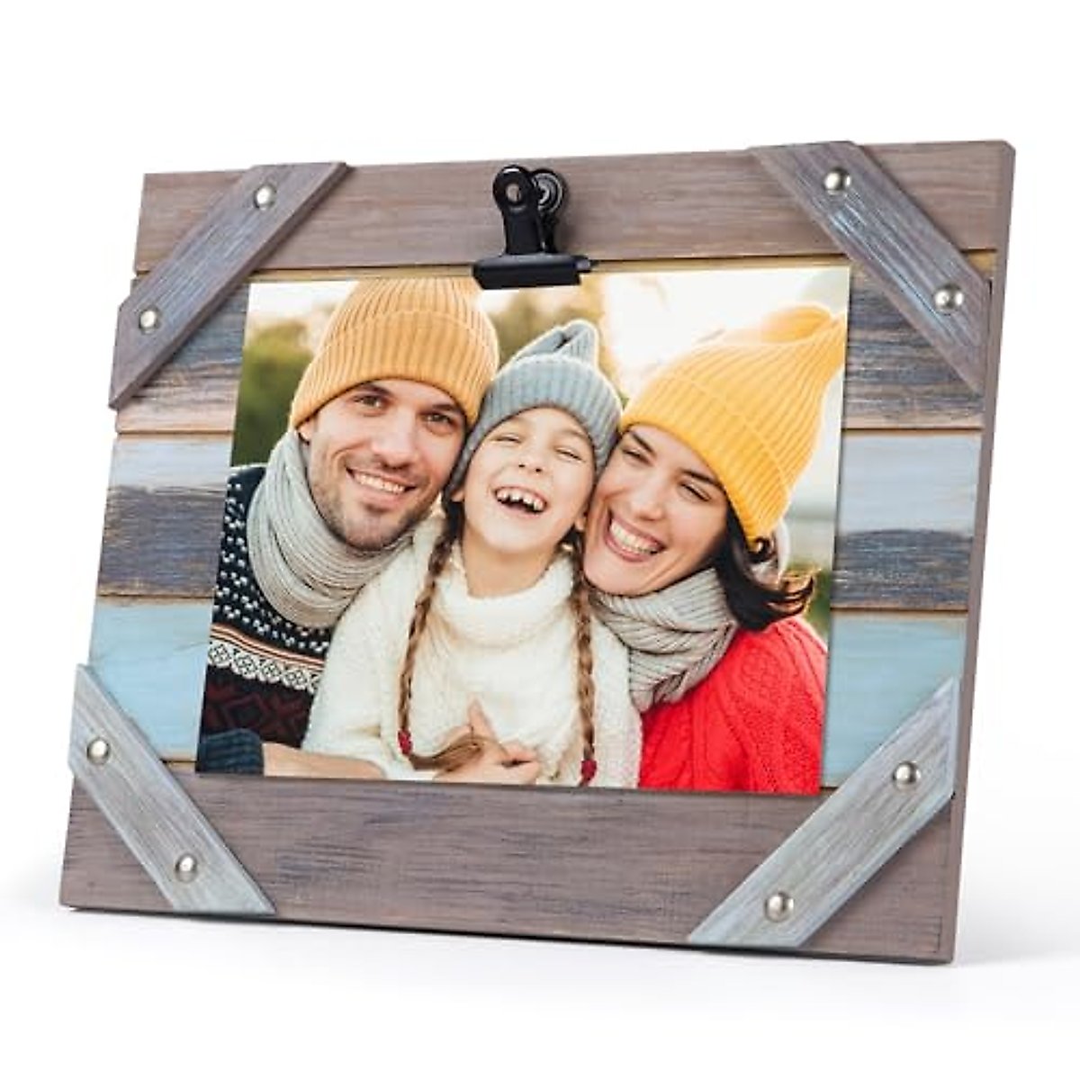 PETAFLOP Rustic Handmade Wooden Picture Frame with Unique Clip Design Made to Display 5x7 Photo Fliers, Menus, Message