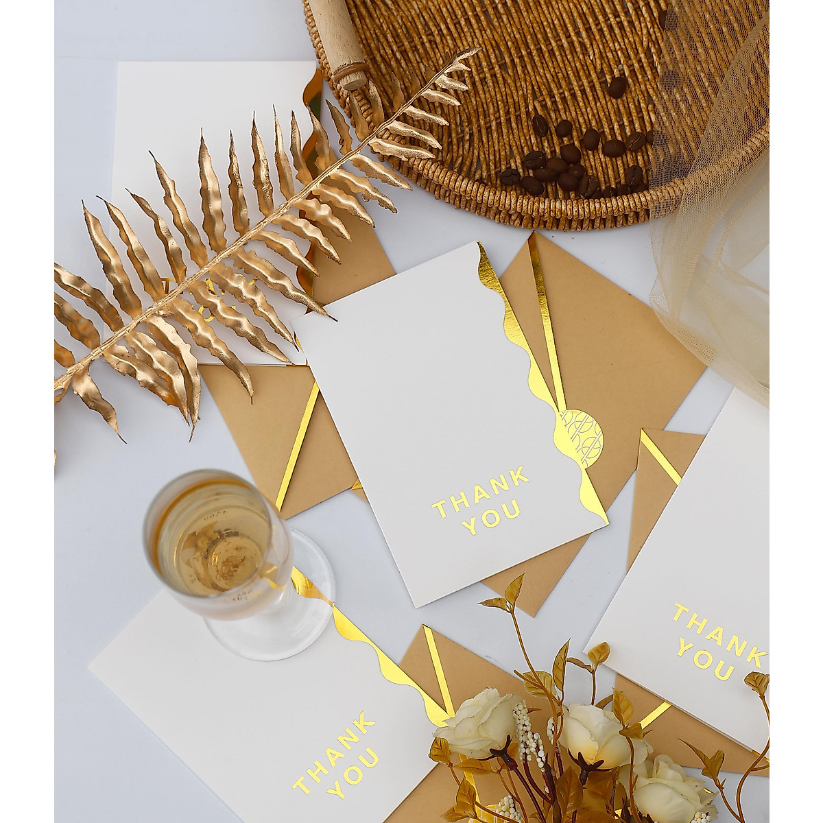 Winoo Design Luxury Thank You Cards with Envelopes - 20PK Gold Thank You Notes 4x6 Inches Baby Shower Thank You Cards Wedding Thank You Cards Small Business Graduation Funeral Bridal Shower