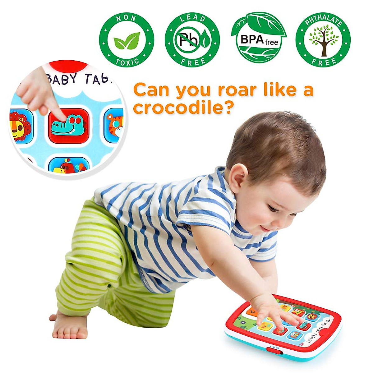 VATOS Toddler Learning Tablet for 1 Year Old, Baby Ipad for 6M -12M -18M+ with Music & Light, Travel Toy Tablet with Easy ABC Toy, Numbers & Color | My First Learning Tablet