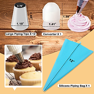 12PCS Large Piping Tips Set, Stainless Steel frosting tips with Reusable Pastry Bag, Cake Decorating Tips Set for DIY Pastry Dough, Cookie, Cupcake, Cake