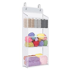 Univivi Door Hanging Yarn Storage Organizer, Knitting and Crochet Organizer Yarn Ball Storage with 3 Clear Plastic Pockets & Hooks for Knitting Needles, Crochet Hooks, Yarn Balls