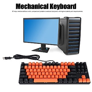 753 Wired Mechanical Keyboard, 87 Keys Blue Switch Two‑Tone Keycap Gaming Keyboard, Black & Orange Gaming Keyboard for PC Gamer Computer(75391b48gnask362)
