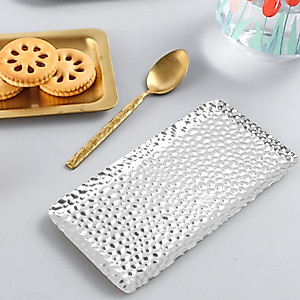 Rectangular Tray, Dishwasher Safe Decoration Hammered Tray Elegant Stainless Steel Toilet Bowl for Bathroom (Silver)